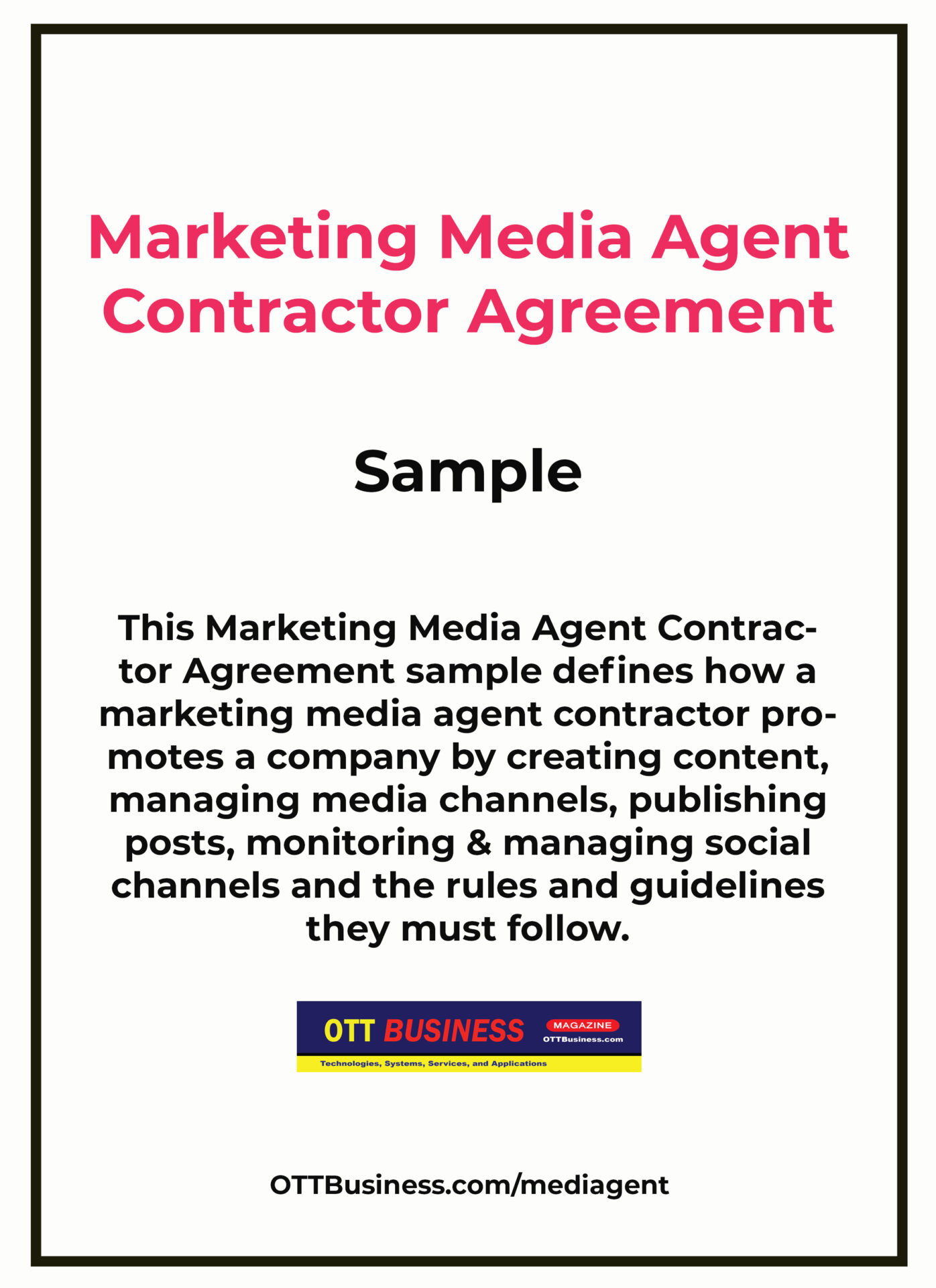 Marketing Media Agent Contractor Agreement Sample | OTT Business